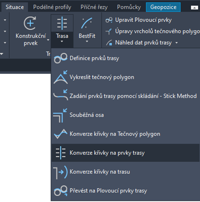 Plateia CZ Trasování / návrh tras - Konverze křivky na prvky trasy ...